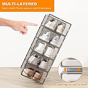 Fixwal XL-Large Shoe Storage Box, 12 Pack, Clear Plastic Organizers for Closet, Stackable, 13.2 x 10.1 x 6.42 Inch