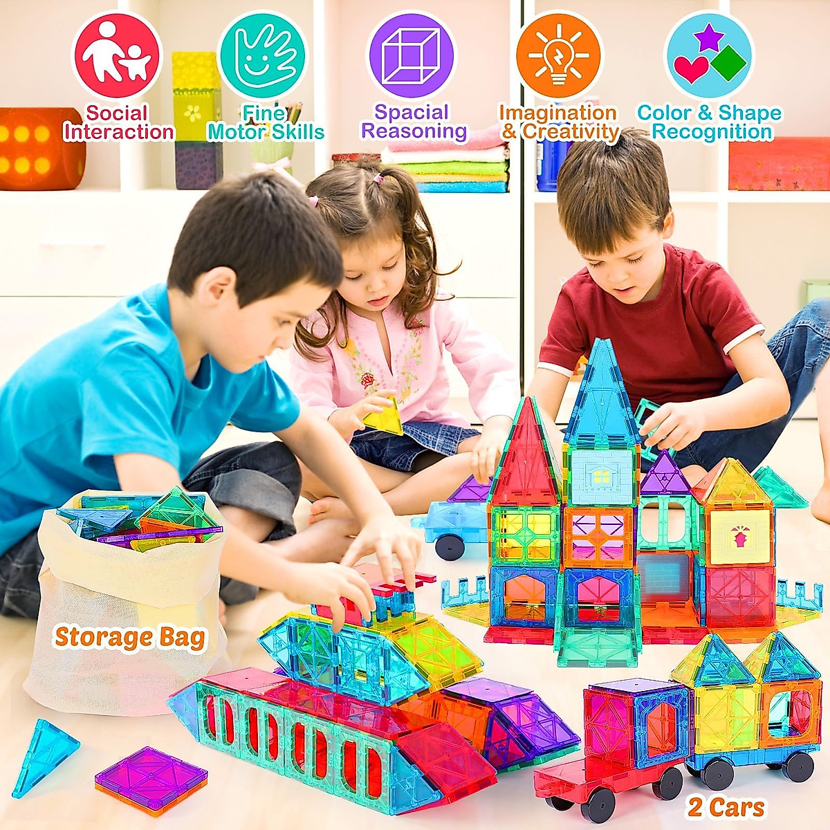 LUDILO 146PCS Magnetic Tiles Building Blocks Set for Kids Magnetic Blocks Magnet Tiles Building Toys 3D Clear Magnetic Toys Preschool Learning Stem Toys for 4 5 6 7 8 9 Year Old Girls Boys Xmas Gifts