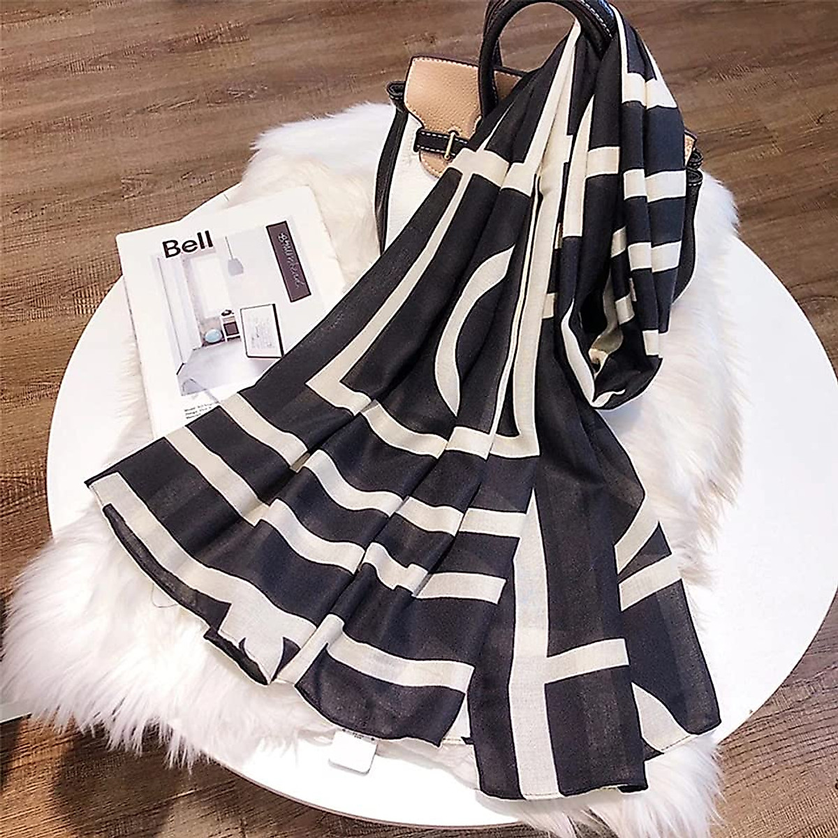 FINIZO Women's Scarves Lady Light Soft Fashion Solid Scarf Wrap Shawl for All Season (Black White)