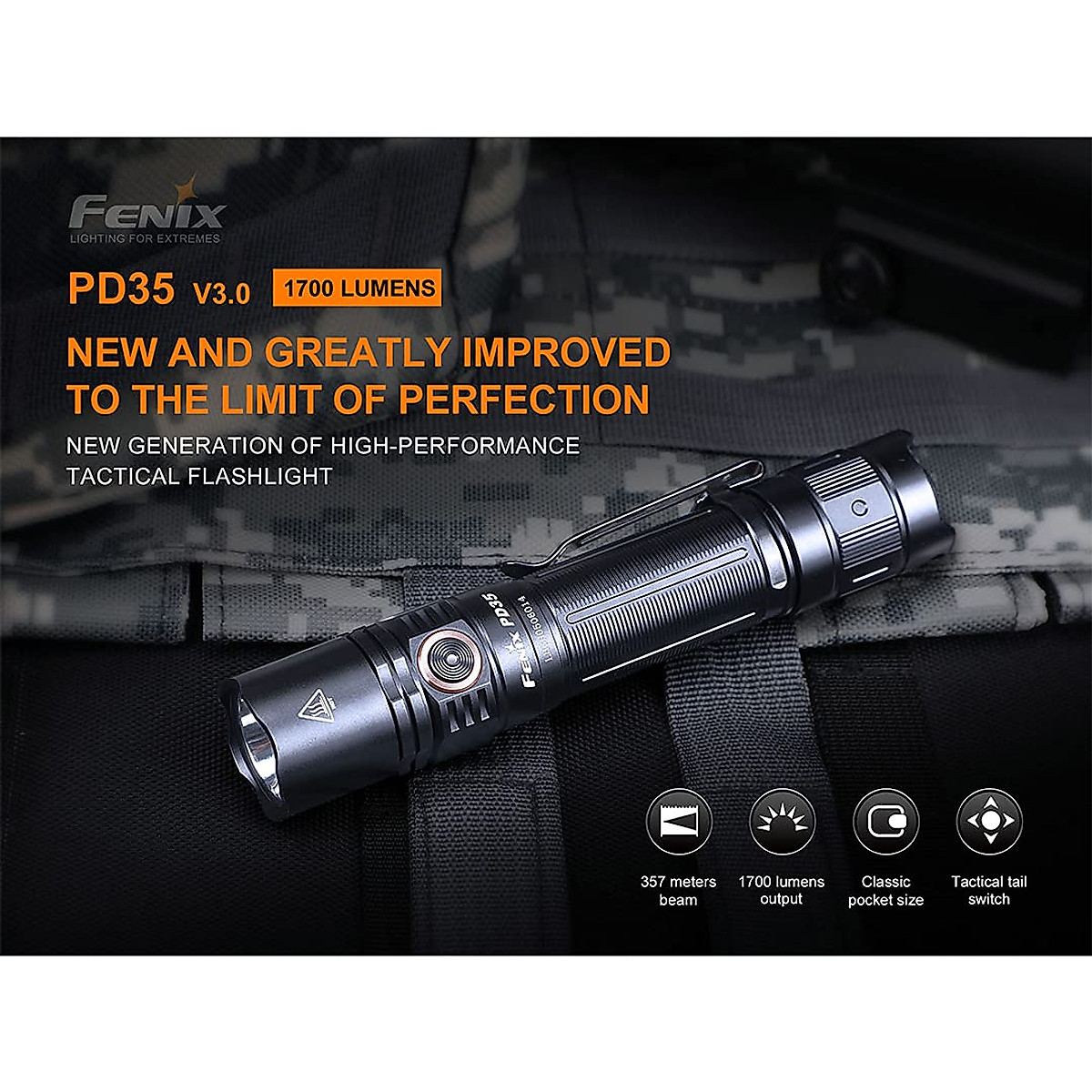 Fenix Bundle PD35 v3.0 1700 Lumen Tactical Flashlight with Two ARB-L18-2600Us and LumenTac Organizer