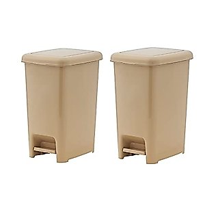 Superio 4 Gal Slim Step On Pedal Plastic Trash Can with Lid, Waste Bin for Under Desk, Office, Bedroom, Bathroom- 16 Qt (Beige-2 Pack)