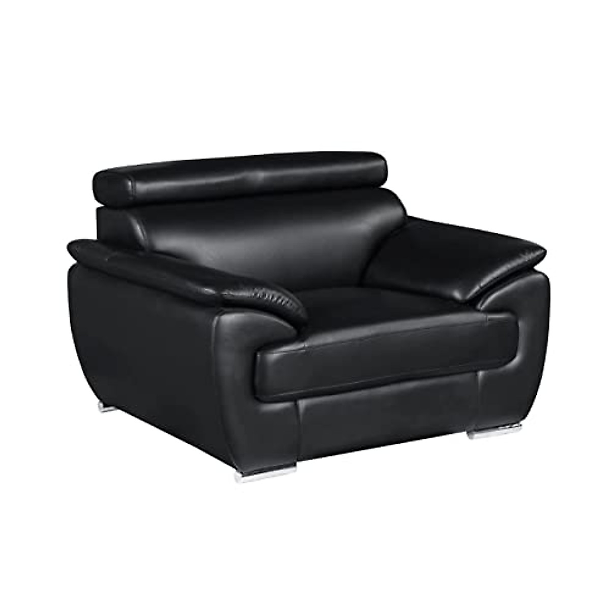 Blackjack Furniture 4571 Veal Collection Leather Upholstered Modern Living Room Chair, Loveseat, Sofa, Black