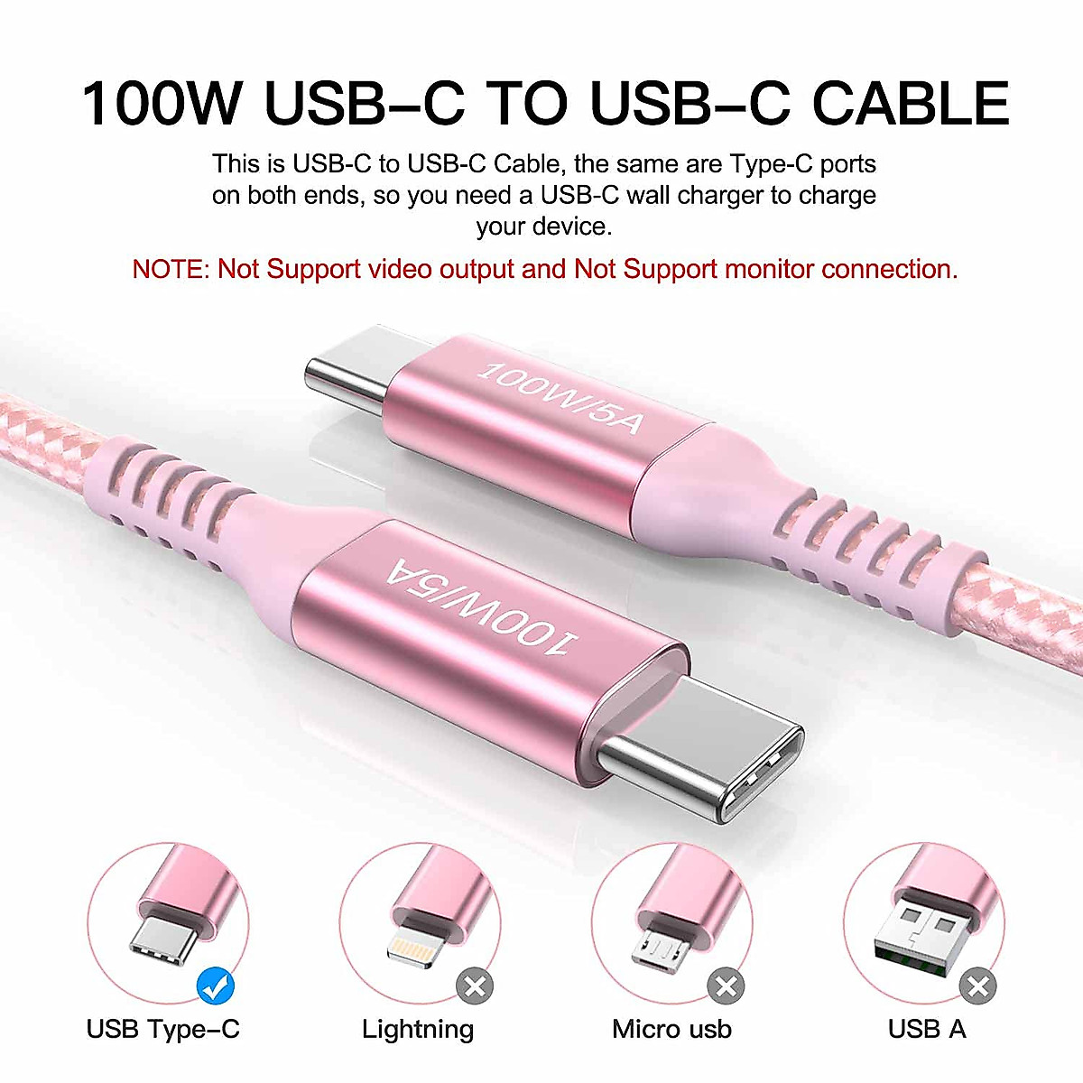 100W USB C to USB C Cable 15ft Long Pink,USBC to USBC,Awnuwuy (20V/5A) Type C PD Fast Charging Power Charging Cord Compatible with iPhone 15/15 Pro/15 Plus/15 Pro Max,iPad Pro, Samsung S23 S22,MacBook
