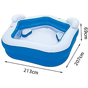 Inflatable Pool with 2 Seats,Headrest Cup Holder Family Paddling Pool Swimming Pool Bath Tub for Kids Toddlers Adults