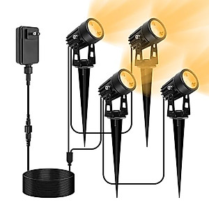 VOLISUN Christmas Low Voltage Landscape Spotlights with Transformer,Stakes,Christmas Outdoor Uplights 98.4ft Cable IP65 Waterproof 12V Warm White(Metal Material) Outdoor Lighting for House,Flags