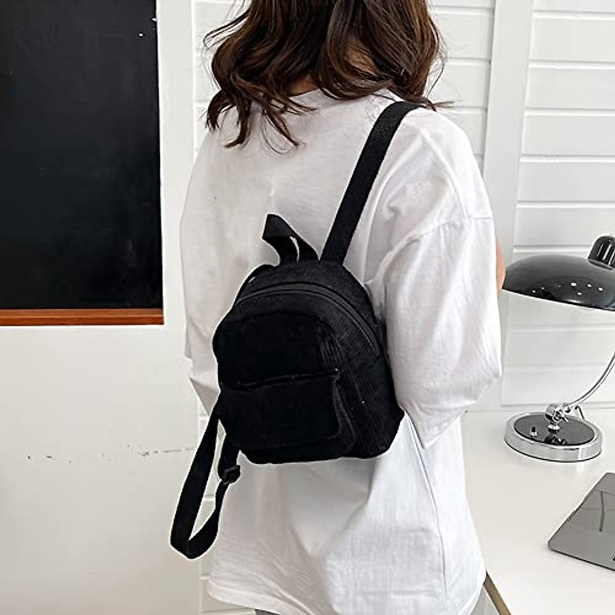 Fashion Women Mini Backpack Corduroy Solid Small Backpacks Simple Retro Casual Student Girls Bookbags Travel Pack Rucksack