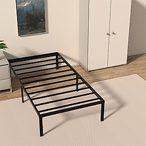 Meberam 18 Inch Twin Size Metal Platform Bed Frame Heavy Duty Mattress Foundation Support No Box Spring Need, Black
