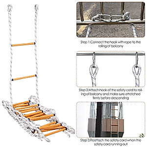 QCLUEU Emergency Fire Escape Ladder Flame Resistant Safety Extension Rope Ladder with 3 Hooks, 2-3 Story Homes Reusable Compact & Portable External Ladder (Size : 10FT/3M)