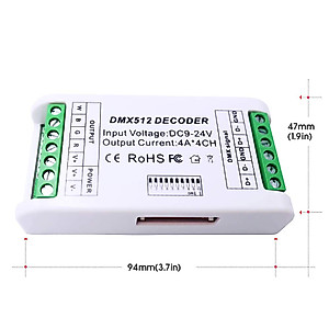 GIDERWEL Mini 4 Channel DMX Decoder,RGBW DMX Decoder,16A RGB RGBW LED Strip Controller DMX 512 Decoder for LED Strip Module Dimmer Driver LED Decoder Controller DC9-24V
