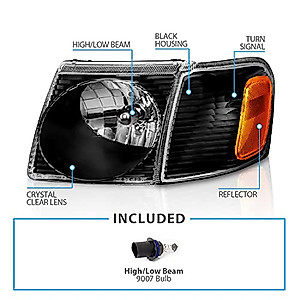 AmeriLite for 2001-2005 Ford Explorer Sport Trac Crystal Black Replacement Headlights with Corner Lamp Set - Passenger and Driver Side
