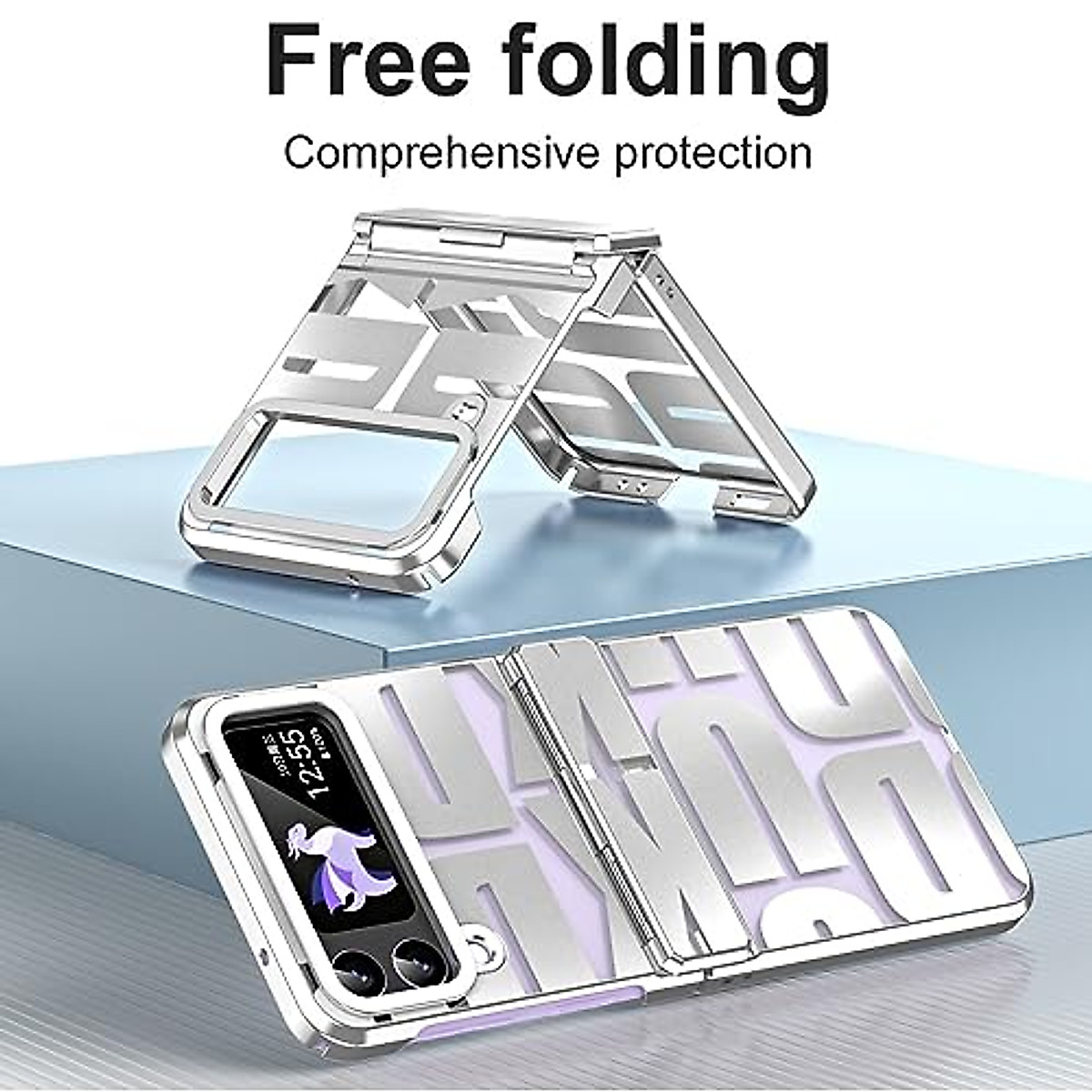 Cell Phone Case Ultra-Thin Lightweight Case Compatible with Samsung Galaxy Z Flip 4 with Hinge+Camera Lens Protector Shockproof Full Protective Rugged Cover (Electroplating) with Hard Protective Body