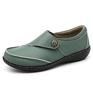 TERRIKAT Women's Classic Casual Green Leather Loafers Cute Moc Toe Slip On Comfort Walking Flats Lightweight Work Shoes 10.5 M US 1202-Lv10.5