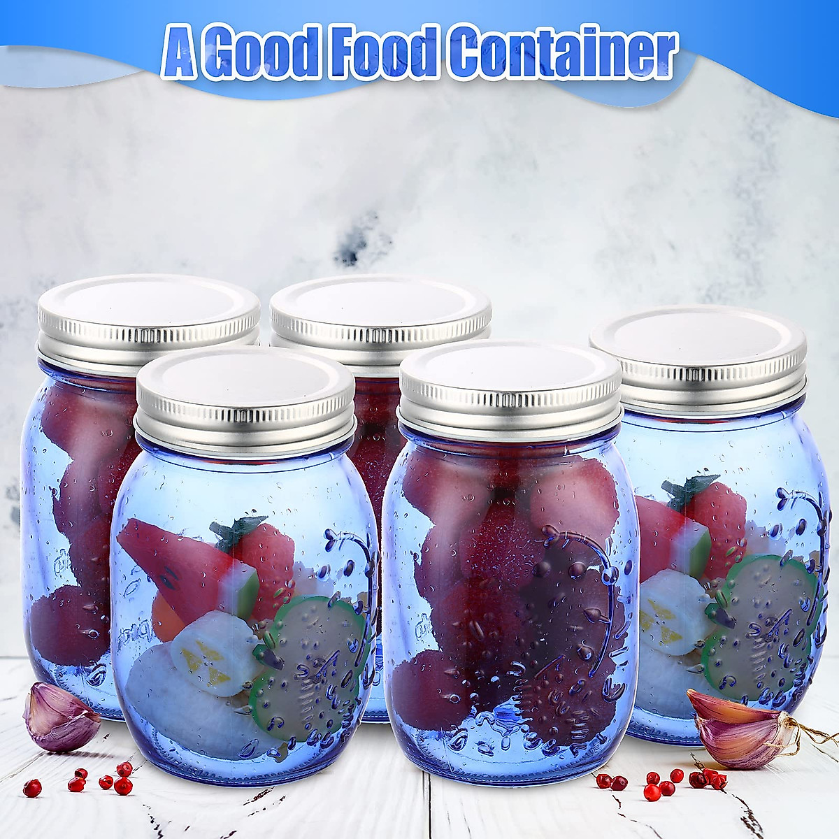 Pinkunn 12 Pcs Mason Jars with Lids 16 Oz Regular Mouth Pint Canning Jars Vintage Glass Jars Bulk Airtight Multifunction Mason Jars for Storage Canning Pickling Preserving Fermenting (Dark Blue)