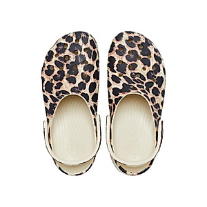 Crocs Women's Classic Graphic Platform Clogs, Platform Shoes, Bone/Leopard, 10 Women