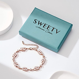 SWEETV Cubic Zirconia Bridal Wedding Bracelets for Brides, Bridesmaids, Marquise Elegant Tennis Bracelet for Women Jewelry Gift