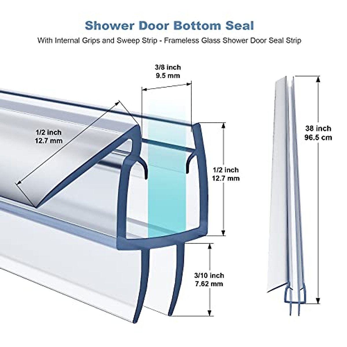 4 Pack Frameless Shower Door Bottom Seal, 3/8 x 39 Clear PVC Shower Seal Strip for 3/8 Inch Glass Shower Door Stop Shower Leaks