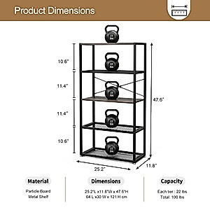 Vicodabo 5 Tier Multipurpose Free Standing Shelves, Heavy Duty Industrial Organizer Open Shelving Unit, Ideals for Living Room, Kitchen, Bedroom and Office