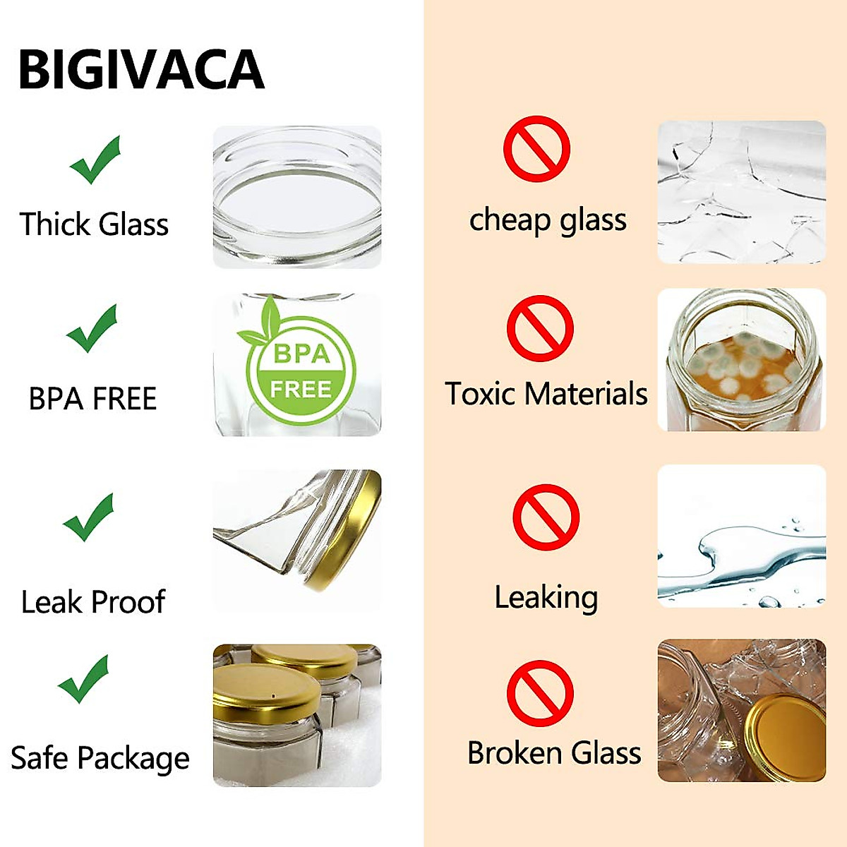 BIGIVACA 3 Ounce Hexagonal Mini Glass Honey Jar with Wooden Dips, 30 Honey Jars with Gold Lid, Bee Pendant, Jute, 35 Bees Stickers, Great for Baby Showers, Party Gifts, Wedding Gifts