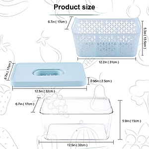 LITPRIN Fridge Produce Saver with Organizer Basket and Vented Lids, Fresh Keeper Containers, Storage Organizer, Fresh Saver, 8L Organizer Bins for Storage and Save Space-Blue