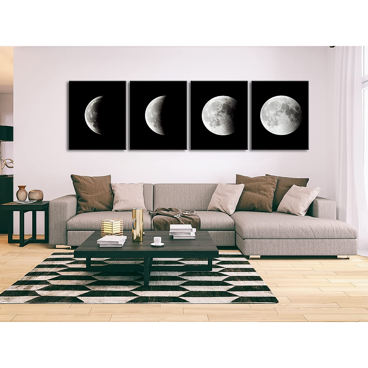 Wieco Art Moon Canvas Prints Wall Art Space Pictures Paintings Large Modern Gallery Wrapped Black and white Abstract Sky Giclee Artwork on Ready to Hang for Living Room Bedroom Home Office Decor