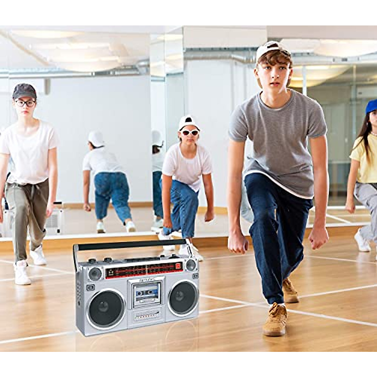 Riptunes Boombox Radio Cassette Player Recorder, AM/FM -SW1/SW2 Radio, Wireless Streaming, USB/Micro SD Slots, Aux in, Headphone Jack, Convert Cassettes to USB/SD, Classic 80s Style Retro, Black