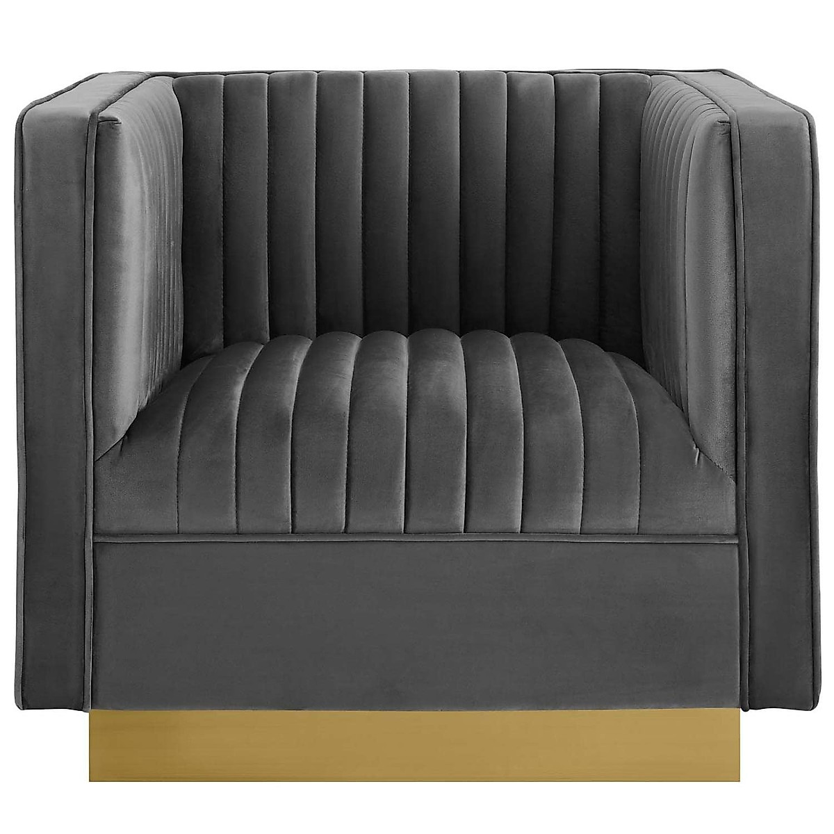 Modway Sanguine Vertical Channel Tufted Upholstered Performance Velvet Sofa and Armchair Set, Gray