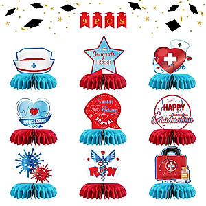INNORU Nurse Graduation Table Honeycomb Centerpieces, Congrats Nurse RN Grad Party Table Toppers Nursing School Graduation Decoration Supplies Medical Theme Table Centerpieces 9 PCS