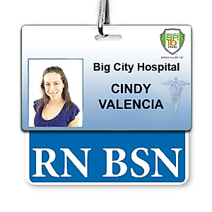 RN BSN Badge Buddy - Horizontal - Heavy Duty Spill Proof & Tear Resistant Cards - 2 Sided - Quick Role Identifier ID Buddy for BSN Registered Nurses - USA Printed by Specialist ID (1 Single, Blue)