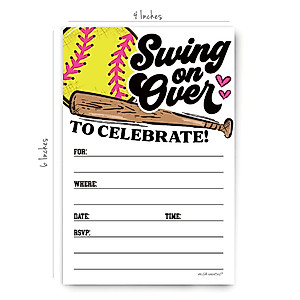 Softball Invitations With Envelopes (20 Count) - Softball Player Birthday or Team Event Invites - Swing On Over