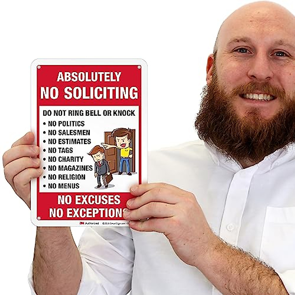 SmartSign 10 x 7 inch “Absolutely No Soliciting - Do Not Ring Bell Or Knock” Metal Sign with Graphic, 40 mil Aluminum, 3M Laminated Engineer Grade Reflective Material, Multicolor