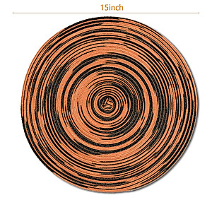 AHHFSMEI Round Braided Halloween Placemats 15 Inch Round Table Mats for Dining Tables Natural Woven Heat Resistant Place mats Set of 6 (Orange Black)