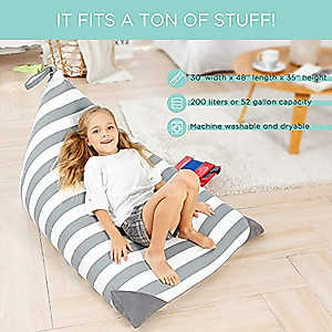 Aubliss Stuffed Animal Storage Bean Bag Chairs Cover, 50"x 35" Extra Large Bean Bags Chair for Kids Adults, Beanbag Toy Storage for Boys Girls - Premium Cotton Canvas Grey Stripe