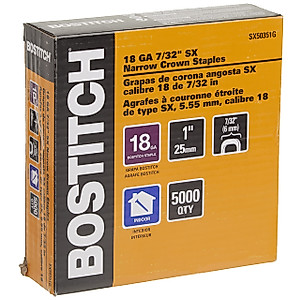 BOSTITCH Crown Staples, Narrow, 1 x 7/32-Inch, 18GA, 5000-Pack (SX50351G)