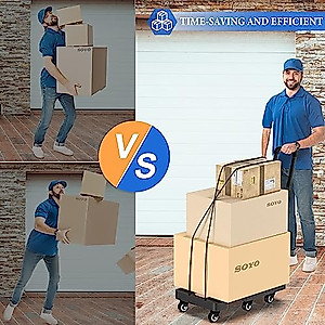 SOYO Folding Hand Truck, 500lbs Heavy Duty Dolly, Portable 6 Wheels Collapsible Luggage Cart with 2 Elastic Ropes for Moving, Travel, Shopping, House Office Use, Black