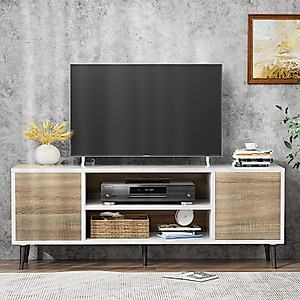 YESHOMY Modern Retro TV Stand for Television up to 65", Entertainment Center with Two Storage Cabinet and Shelf, Media Console for Living Room, Bedroom, Enterway, Office, 58 Inch, White and Oak