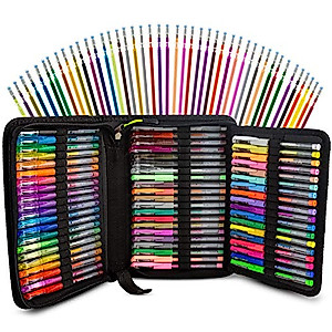 120 Color Artist Gel Pen Set includes 28 Glitter Gel Pens 12 Metallic, 11 Pastel, 9 Neon, plus 60 Matching Color Refills, More Ink Largest Art Neon Pen for Adults Coloring Books Craft Doodling Drawing
