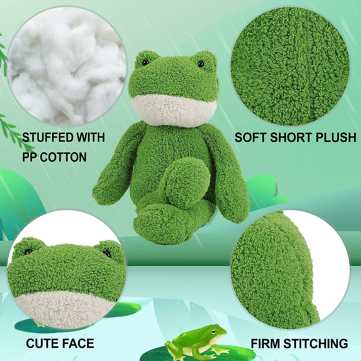 AEECASI Green Frog Plush Stuffed Animal,Soft Long-Leg Frog Plush Doll Toys,Super Cute Frog Toy Christmas Birthday Gifts for Boys Girls Kids Toddlers,Fluffy Stuffed Frog Plushie Decoration,15.7"