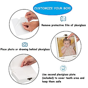 Dravira Baby Keepsake Tooth Box - Lost Teeth Holder Boy and Girl - Tooth Fairy Organizer - Gift for Parents and Kids - White Wood