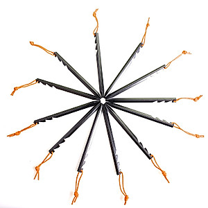 Aluminum Tent Stakes Pegs, 12-Pack Aluminum Ground Pegs with Reflective Pull Ropes, Heavy Duty Tri-Beam Metal Stakes Pegs for Backpacking Camping Tents Hammocks and Canopy (Black)