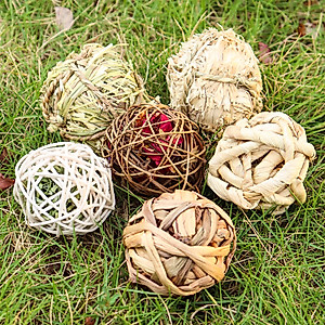 DAMPET Small Animals Play Balls, Chew Grass Balls & Rolling Chew Toys for Bunny, Improve Pets Dental Health for Rabbit, Chinchilla, Guinea Pigs, Hamsters, Gerbils, Rats, Mice (6 Pieces)