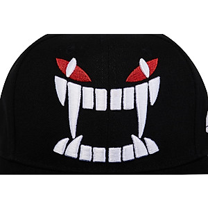 Quanhaigou Men's Black Snapback,Big Teeth Adjustable Baseball Hat 3D Embroidery Cartoon Caps