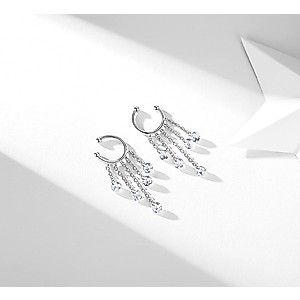 SLUYNZ 925 Sterling Silver Cuff Earrings Droplet Tassel Chain for Women No Piercing Cartilage Earrings Wrap (A-Silver)