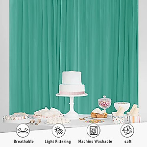 JEVIX 2pcs 5x10feet Chiffon Photography Backdrop Drapes Sheer Curtains Panels with Rod Pockets for Wedding Baby Shower Birthday Party Festival Window Decoration Draperies(Mint)