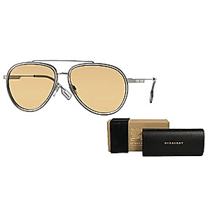 BURBERRY Oliver BE3125 1003/8 59MM Gunmetal/Light Yellow Pilot Sunglasses for Men + BUNDLE With Designer iWear Complimentary Eyewear Kit