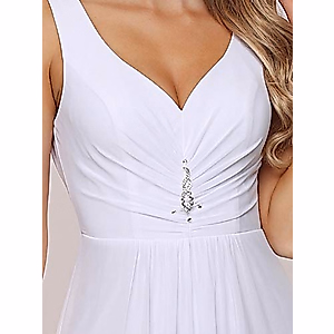 Ever-Pretty Women's V-Neck High-Low Hemline Decorative Brooch Simple Chiffon Wedding Dress White US4