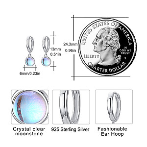 Cuoka Round Moonstone Earrings 925 Sterling Silver Small Moonstone Bead Hoop Earrings Rainbow Moonstone Dangle Earrings Jewelry for Women Mom