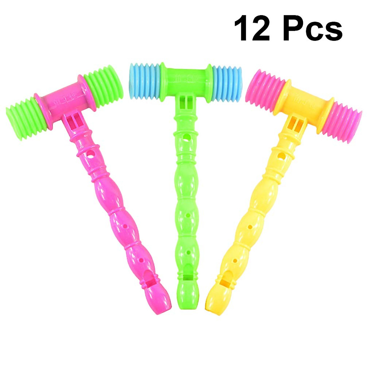 NUOBESTY 12pcs Hammer Pounding Toy Plastic Gavel Squeaky Toy Carnival Hammer with Whistle Music Sound Toys for Birthday April Fools Day Jokes Party Supplies
