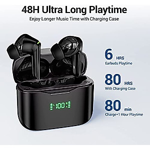Mood Pie Wireless Earbuds,Bluetooth 5.3 Earbuds with 80H Playtime IPX7 Waterproof Stereo Sound True Wireless Charing Earbuds with 4 Bulit in Microphone Noise Canceling Ear Buds for Sport and Working