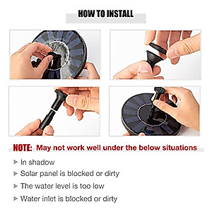 Entcook Solar Fountain Pump for BirdBath,Mini Floating Solar Fountain with 4 Nozzles,1W,Floating Fountain for Ponds,Garden,Fish Tank,Outdoor and Aquarium,No Battery Required(5.3 * 5.3 * 1.5inch)