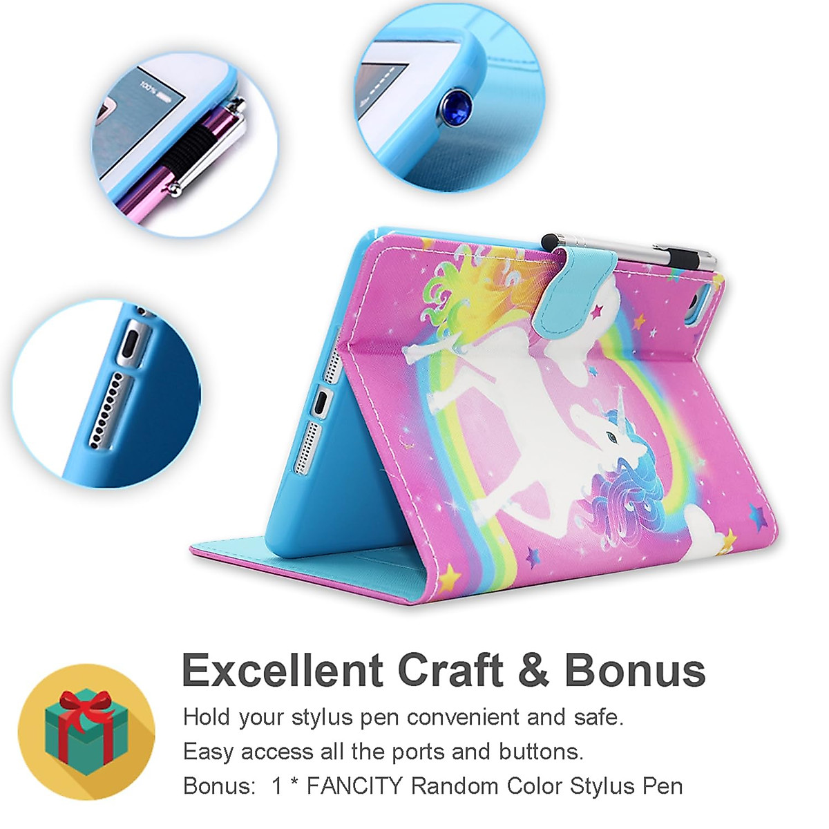 Fancity for iPad 9th Generation Case 2021, for iPad 8th 7th Generation Case (2020/2019 Release), 10.2 Inch PU Leather Case with Pen Holder, Smart Wake Sleep Stand Cover with Card Slot, Angle Unicorn